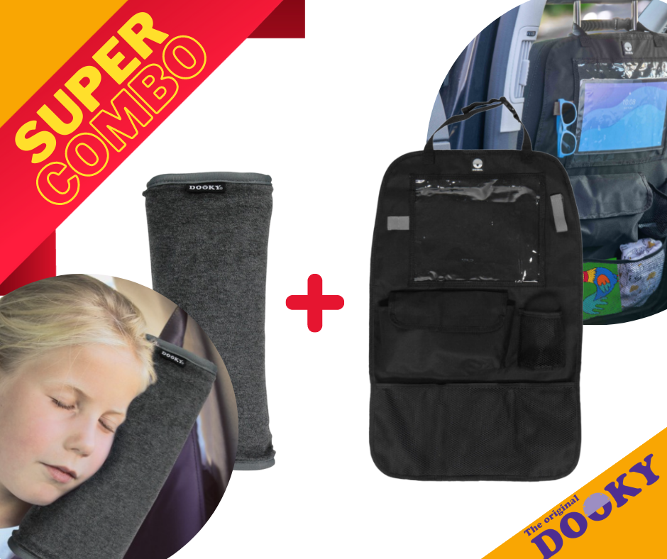 Super Combo - Dooky Original: Органайзър за седалка за кола+2 в 1 Възглавница и калъф за колан ...